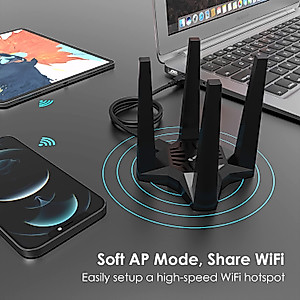 WAVLINK AC1900 USB WiFi Adapter, Dual Band USB 3.0 WiFi Antenna 2.4GHz/5GHz with Magnetic Base for Desktop Laptop PC - Support Windows 11/10/8.1/8/7/XP/Vista, Mac OS 10.7-10.15