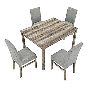 Tmosi 5 Piece Farmhouse Dining Table Set for 4, Mid-Century Modern Rectangular Table and 4 Upholstered Chairs, Kitchen Wood Table and Chairs for Small Dining Room, Home, Apartment, Gray
