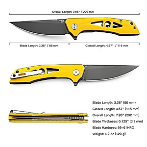 BESTECH KNIVES Folding Pocket Knife with Clip: 3.39" D2 Tool Steel Straight Back Gray Titanium Blade, G10 Handle, Flipper Liner Lock, Everyday Carry Gift for Men Women (BG23C Yellow)