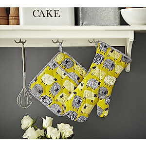 Ulster Weavers Dotty Sheep Cotton Single Gauntlet Oven Glove - with Cute Animal Hand Drawn Design, Yellow - 100% Cotton Oven Mitt - Cooking Gifts for Bakers & Chefs - Homeware & Kitchenware Range
