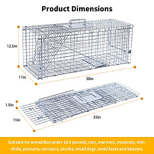 32" Live Animal Traps,Humane Animal Trap for Stray Cats up to 16.5 pounds, Raccoons, Squirrel, Skunk, Mole, Groundhog, Armadillo, Rabbit,Steel Foldable with Pedal Triggers