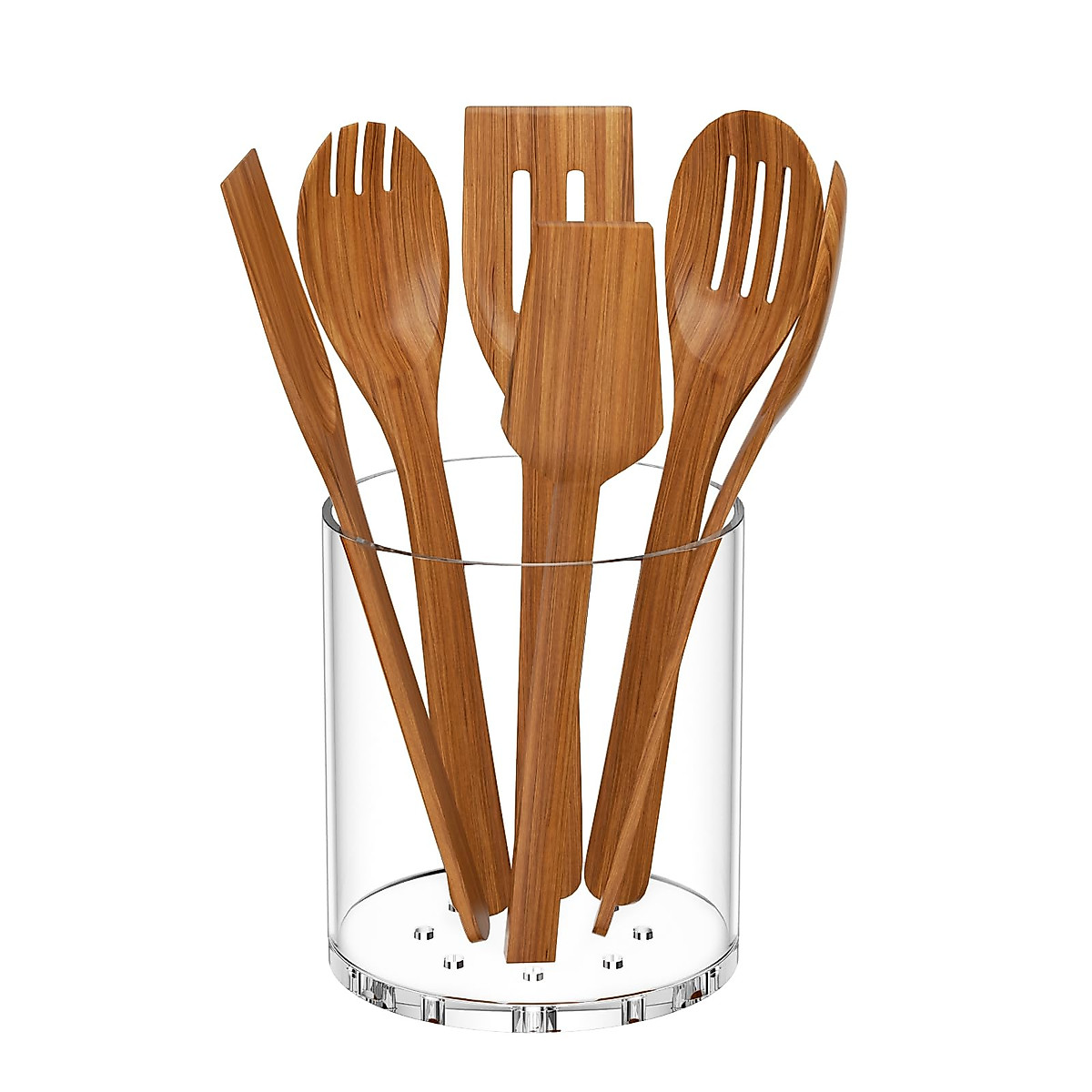 NIUBEE Kitchen Utensil Holder,Clear Acrylic Countertop Utensil Crock,Large and Sturdy Cooking Utensil Holders Caddy Organizer For Home Decor (7 x 5.8 inch)