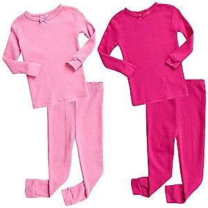 Sweet & Sassy Infant & Toddler Girls' 4-Piece Thermal Underwear Set, Size 18 Months, Hot Pink/Medium Pink