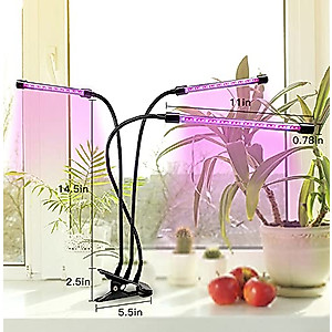 Juhefa Plant Grow Light, Full Spectrum Clip-on Plant Lamp with White Red Blue Bulbs for Indoor Plants Growing, Dimmable Brightness & 3 Light Modes, Auto On/Off Timing 4 8 12Hrs
