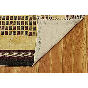 Casavani Hand Block Printed Cotton Dhurrie Geometric Yellow & Brown Area Rug Easy Washable Dhurrie Best Uses For Bedroom,Living Room,Dining Room,Bathroom,Kitchen 3x10 Feet Runner