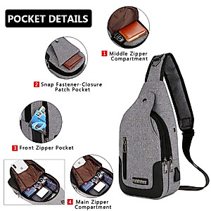 Peicees Travel Gym Bike Sling Bag Shoulder Backpack Daypack w/USB Charging Port