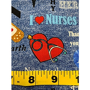 SYKEL ENTERPRISES Nurse Hero on Denim Design Quilting Cotton Fabric, 44 inches Wide, 100% Cotton, Sold by Yard, Blue, Plain, Angle Collection