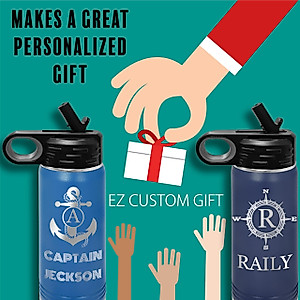 Customized Kids Water Bottle 20oz with Flip-Top Lid and Straw, Personalized Stainless Steel Insulated Flask Sports Kids Thermos Name Engraved for Birthday Boys Girls Kids Custom Gift (Navy Blue)