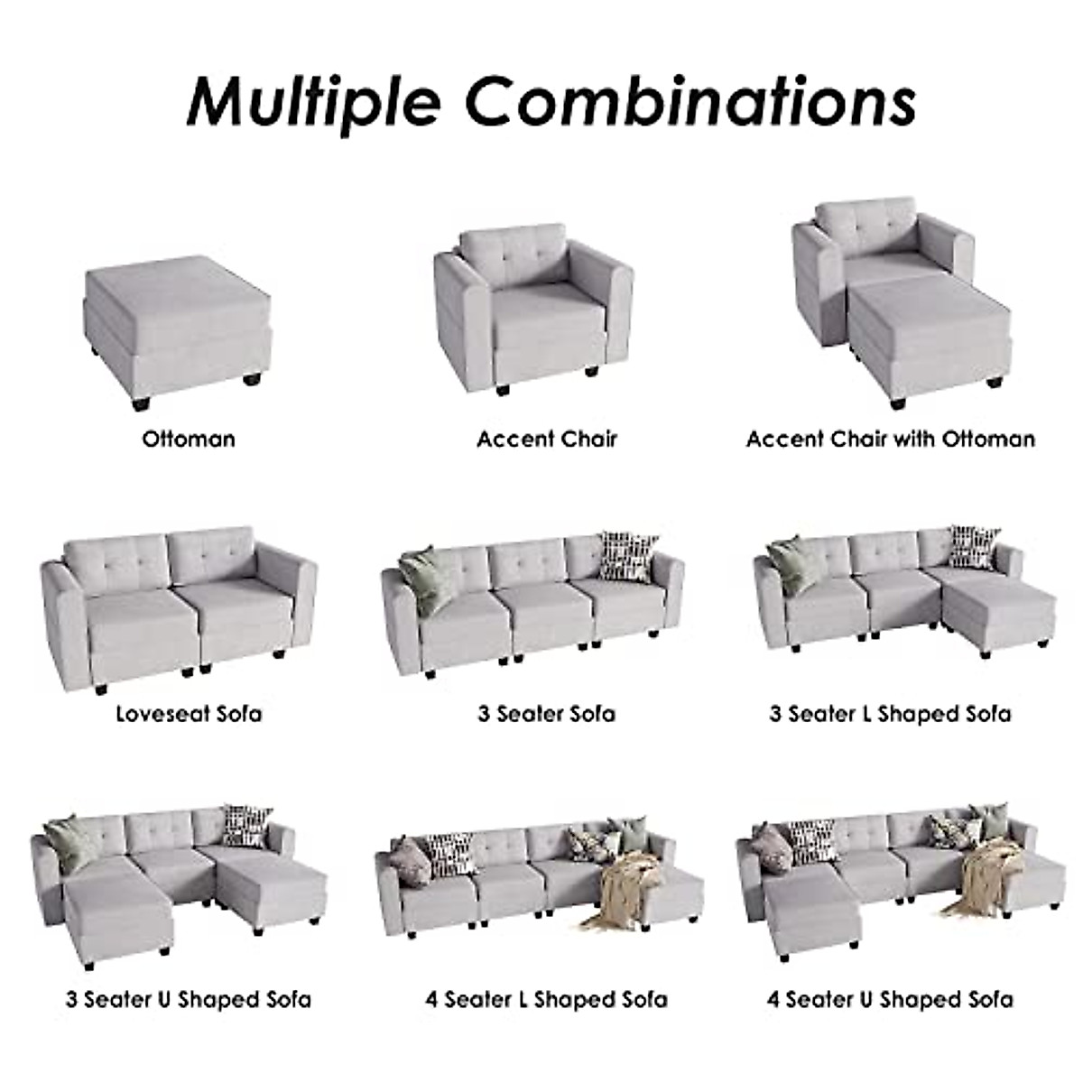 Soohow SF002-3SEAT-U Sofas, 3-Seat U-Shaped, Grey