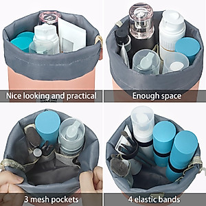 2 Pack Travel Makeup Bags Waterproof Cosmetic Bags Multifunctional Bucket Toiletry Bag Make up Organizer Barrel Cases Kit Storage pocket Soft Collapsible Portable Cosmetic Cases