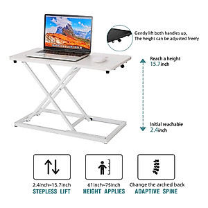 Standing Desk Converter White，Stand up Desk Riser on The Table，Adjustable Height Table top Apply for Laptop and Single Monitor Workstation Office Use.