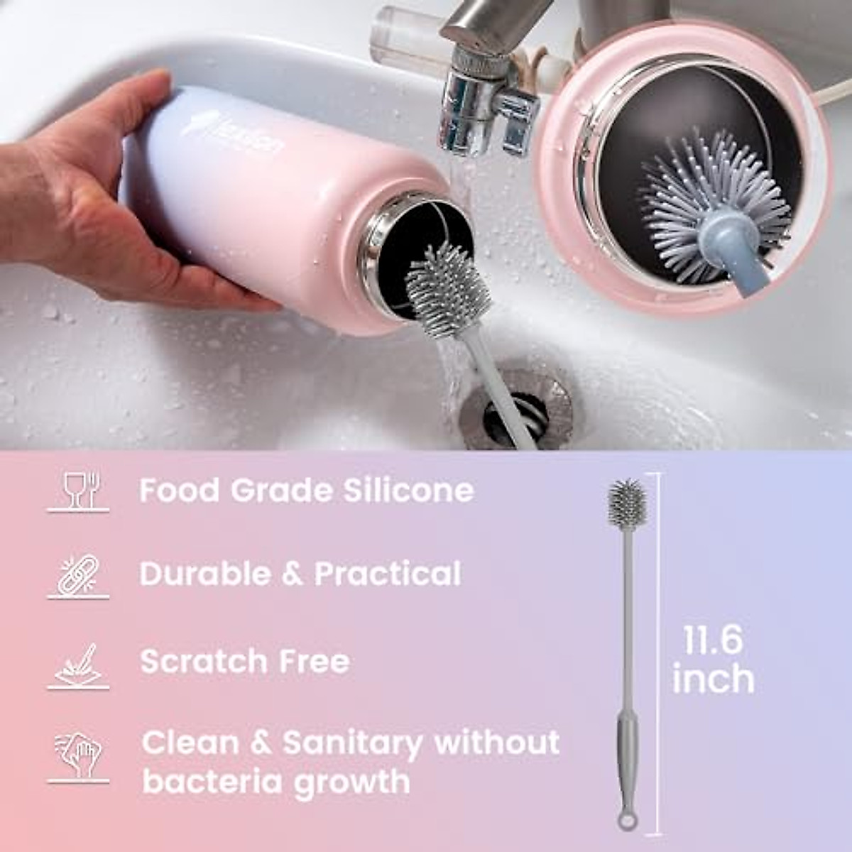 lexlion Water Bottle 32oz, Triple Walled Insulated Stainless Steel Reusable Bottle, Silicone Sleeve, 2 Lids (Spout lid & Straw lid w/2 straw), Metal Mug Gallon, BPA Free, Pinky