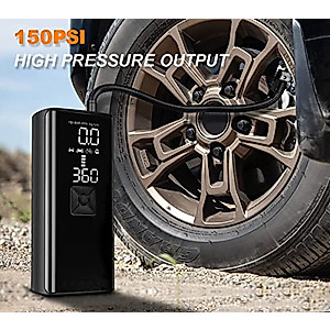 KIMHI Tire Inflator Portable Air Compressor,150PSI Portable Tire Inflator for Car,10000mAh Battery,2X Faster Inflation Electric Air Pump with Digital Pressure,Emergency Lights,Fits Cars,Motorcycle,Bal
