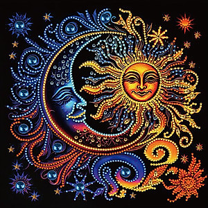 Stalente Diamond Painting Kits for Adults, 5D Special Shape Diamond Art Kits for Beginners, Crystal Rhinestones Diamond Painting for Home Wall Decoration Gift 12×12inch, Sun and Moon