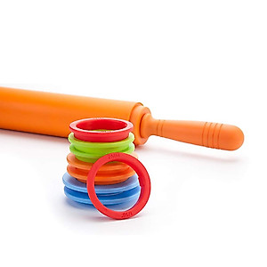 Adjustable Rolling Pin, Dough Roller, Silicone Rolling Pins with 4 Thickness Rings for Baking Dough, Pizza, Pie, Pastries, Pasta, Cookies(Orange)