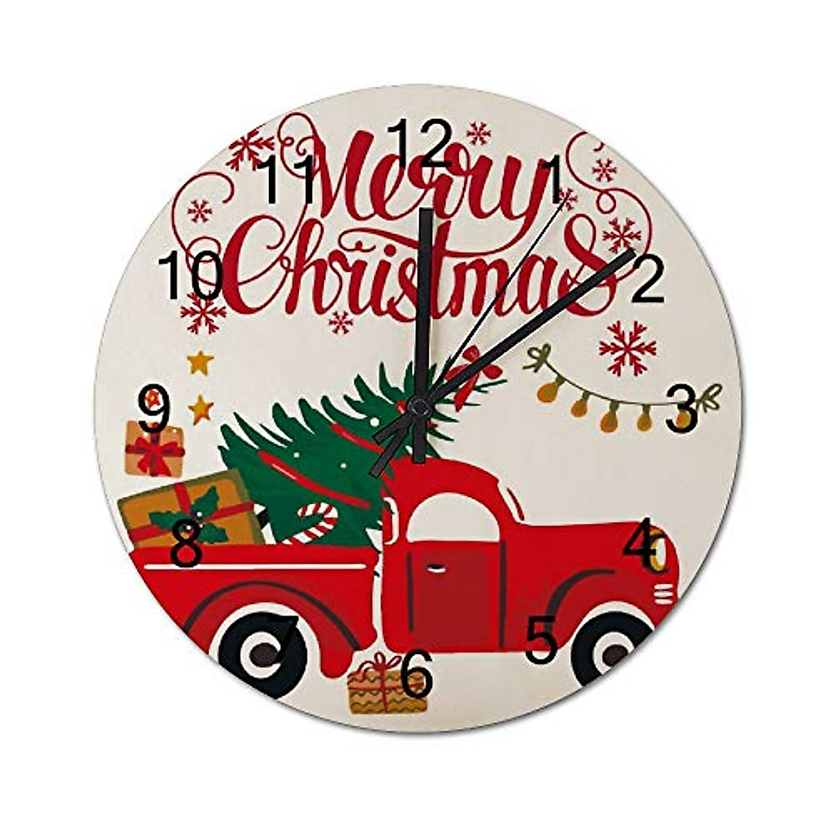 Tamengi Silent Battery Operated Wall Clock Merry Christmas Decorative Round Wooden Clock Easy to Read 16inch Wall Clock for Living Room/Bedroom/Kitchen