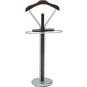 InRoom Designs Kings Brand Silver/Walnut Finish Wood & Metal Suit Valet Rack Stand Organizer,