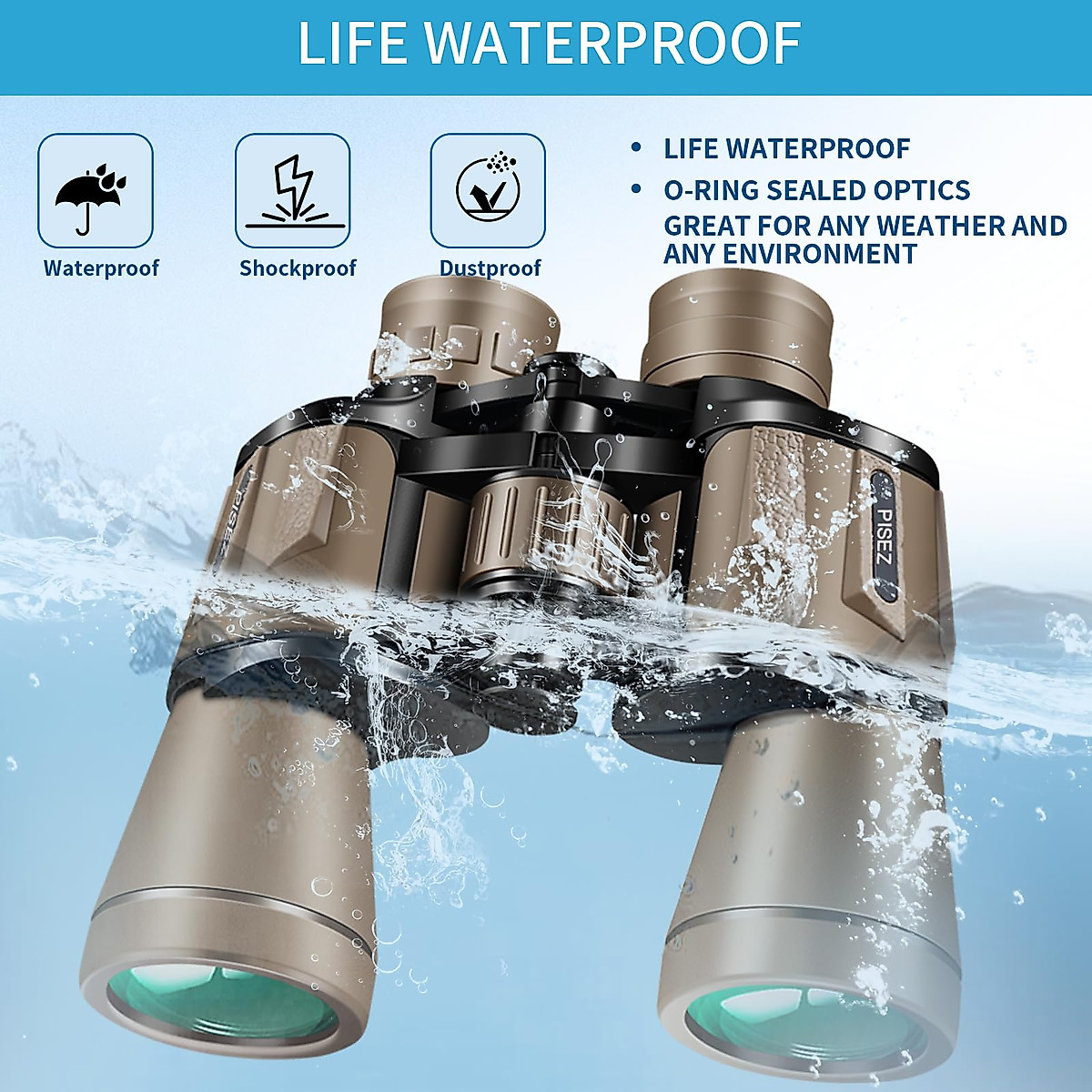 PISEZ 20X50 Binoculars for Adults High Powered with Low Light Vision，Large View Waterproof Binoculars for Bird Watching Hunting Concert Traveling Theater Opera Sightseeing