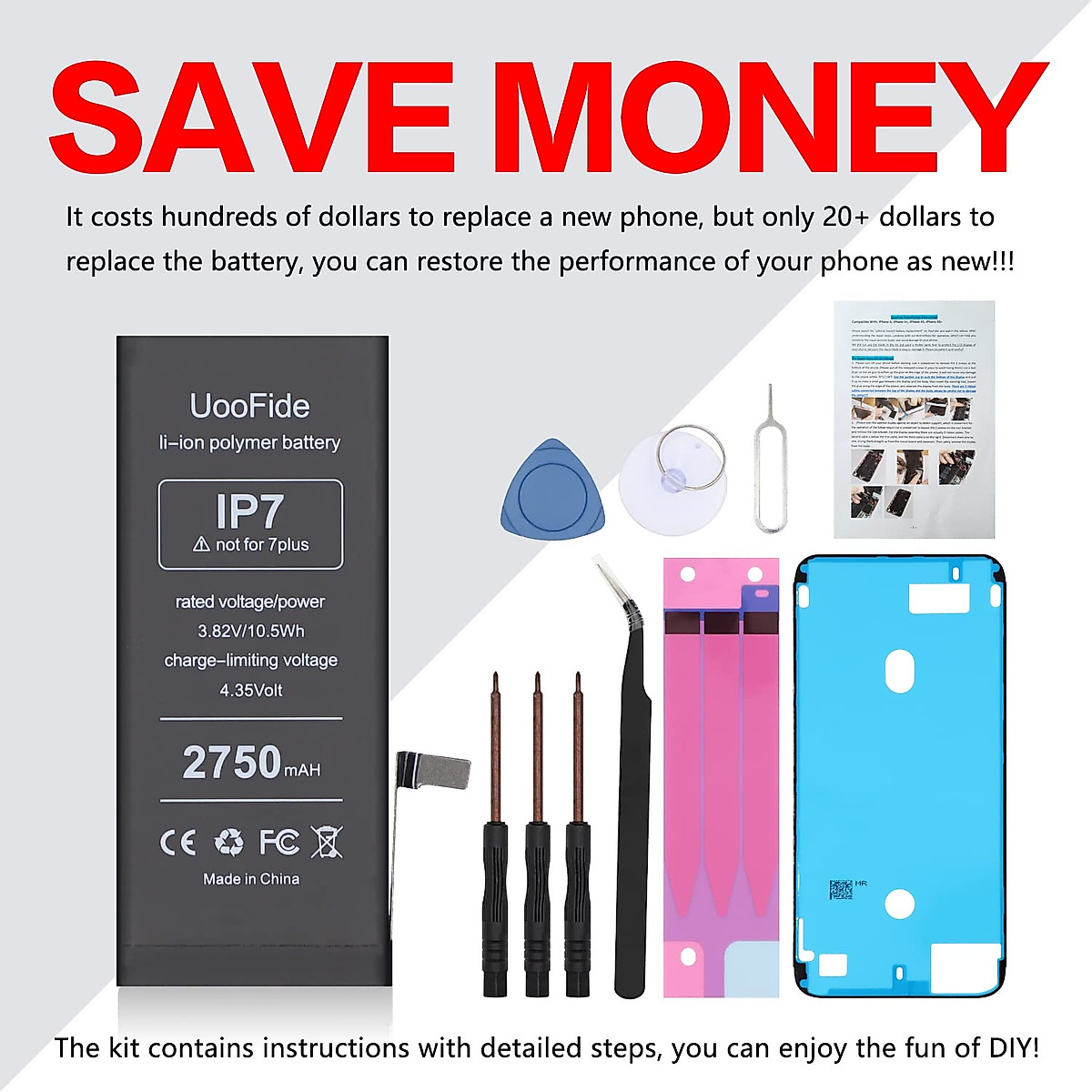 Upgraded Battery Compatible with iPhone 7 (4.7"), High Capacity Replacement Battery iPhone 7 Battery A1660 A1778 A1779 with Professional Repair Tools Kit