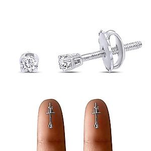 VERY VERY Small Miniscule 0.04CTTW Round Natural Diamond Stud (IGI Certified 0.70 ct & up) Plus Quality Screw Back Earrings in 14k Solid White Gold, 0.04 Ctw - 2.00 Ctw)