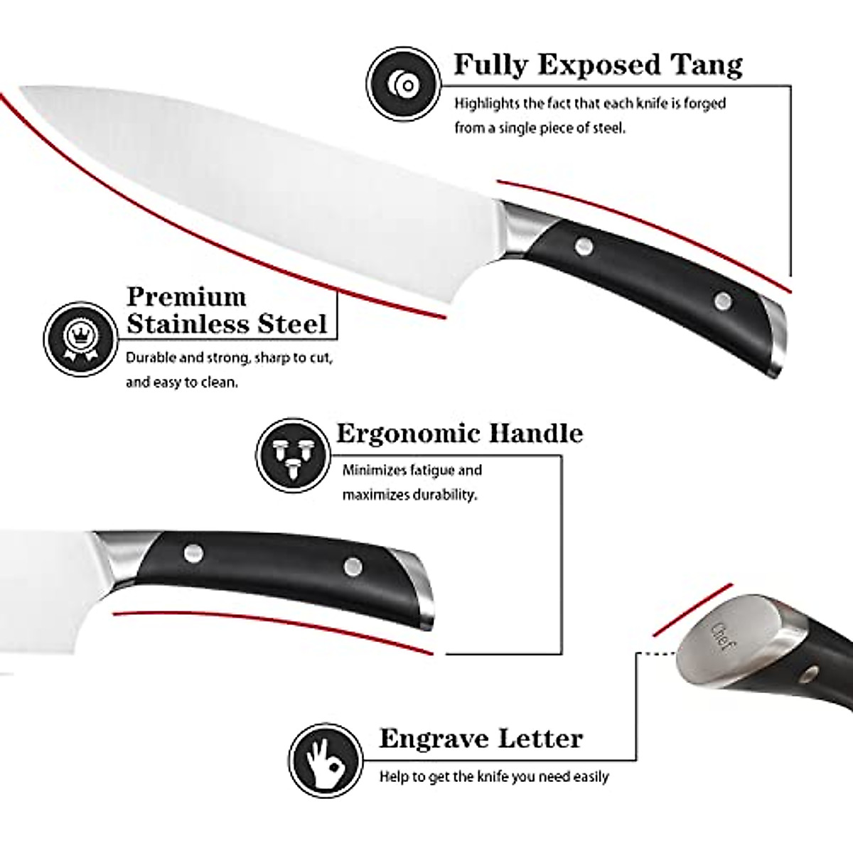 NIUXX 18-Pieces Kitchen Knife Block with Knives, Acacia Wood Knife Organizer with Cutting Board Countertop, Large Knife Rack Holder for Scissor and Sharpener, Ideal Gift Choices