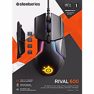 SteelSeries Rival 600 Gaming Mouse - 12,000 CPI TrueMove3Plus Dual Optical Sensor - 0.5 Lift-off Distance - Weight System - RGB Lighting,black