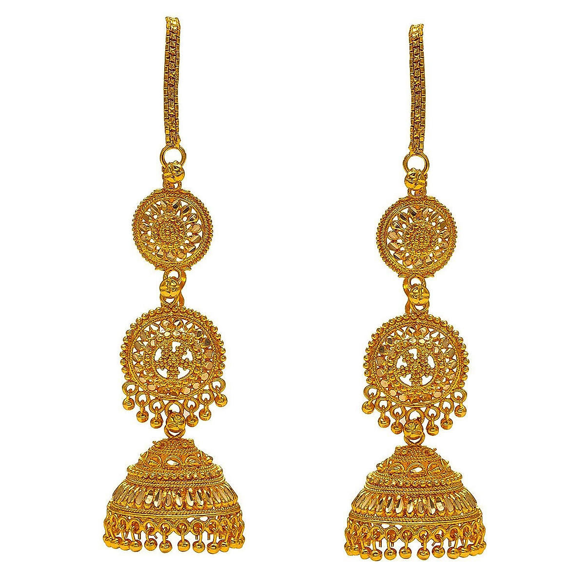 Jewel India Handmade Ethnic Bollywood Traditional Wedding Bridal Party-wear Gold Plated Indian Chain Jhumka Jhumki Designer Chandbali Earrings for Women