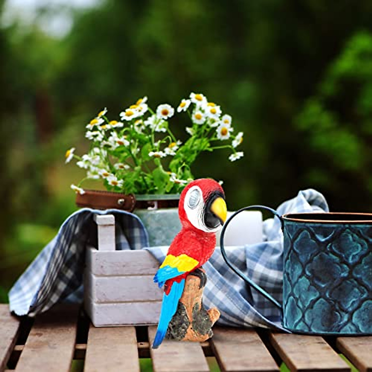 Operitacx Parrot Garden Statue Solar Light Resin Parrot Figurine Animal Sculpture Landscape Lamp for Indoor Outdoor Patio Yard Lawn Decor