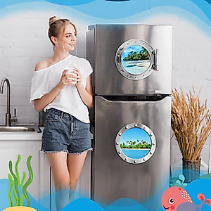 4 Pcs Cruise Door Decorations Magnetic Cruise Porthole Door Magnets Palm Tree Turtle Cruise Magnet The Sea Nature Scenery Fridge Decor for Carnival Cruise Refrigerator Car