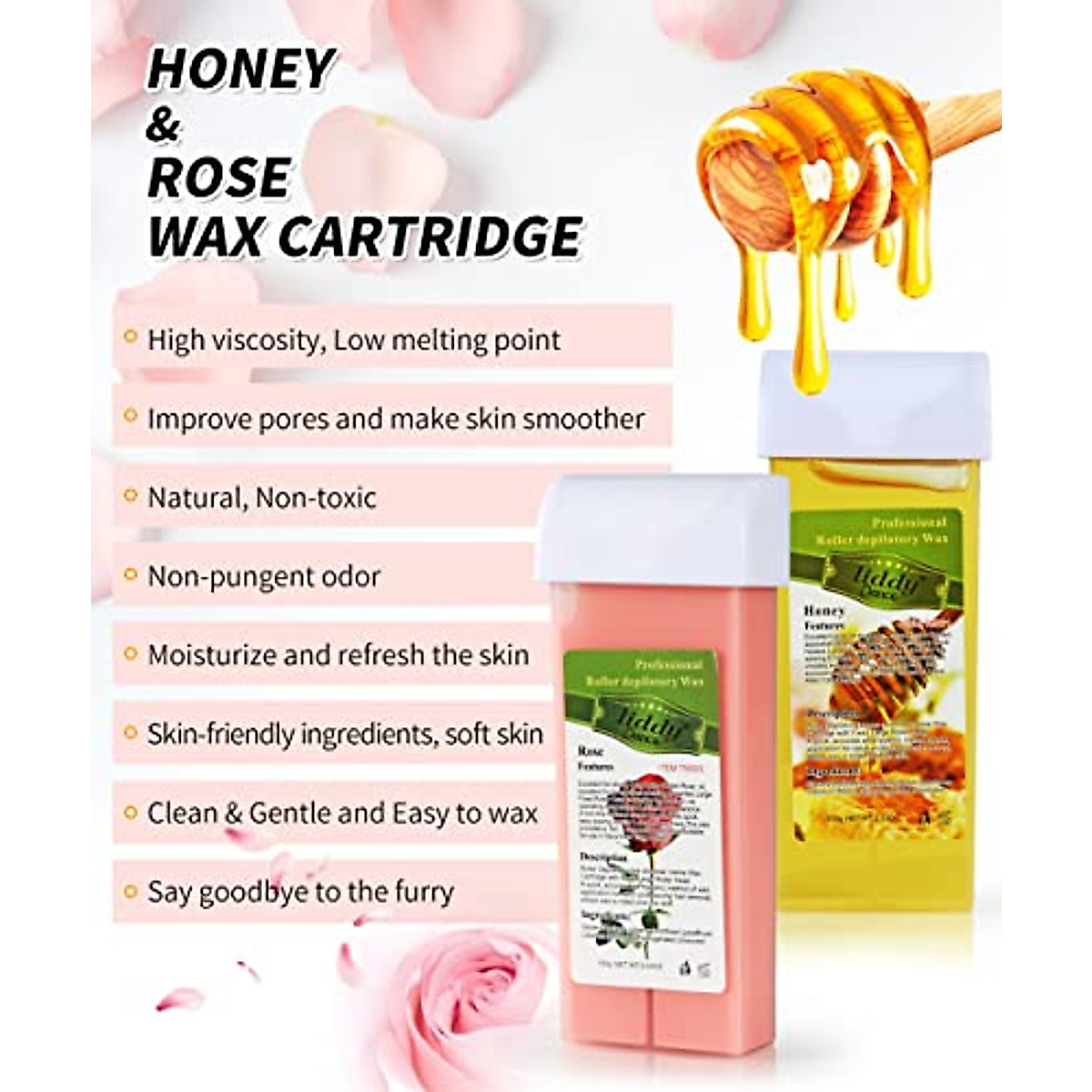 Roll On Wax for Women, Waxing Kit for Sensitive Skin, Rose & Honey Roll On Wax Kit for Larger Areas of the Body, Roller Waxing Kit Hair Removal, at Home Waxing Kit for Women and Men