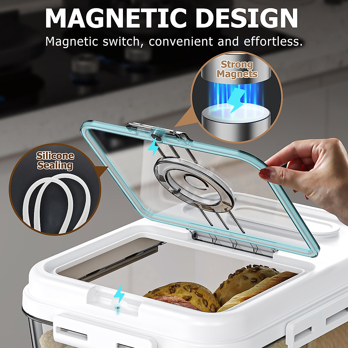 Olimingse Bread Box For Kitchen Countertop, Airtight Bread Storage Container, Time Recording Bread Keeper with Lid,Bread Storage For Homemade Breads, Toast, And Cookies, White Bread Holder.