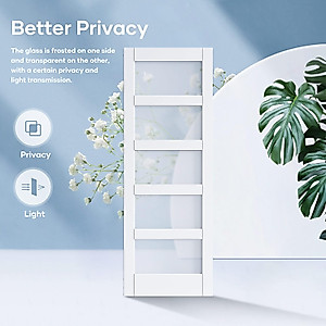 ROYMELO 30x84 Inch Glass Sliding Barn Door Slab and 5.5ft Hardware Kit Included, 5 Frosted Glass, LVL Wood Panel Covered with White Water-Proof Scratch-Proof PVC Surface, Simple DIY Assembly