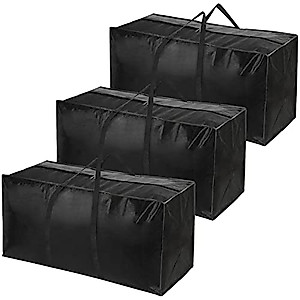 Fixwal XXL Moving Bags Jumbo Extra Large Heavy Duty Storage Bags Moving Totes Alternative to Moving Boxes, Stronger Straps Strong Handles & Zippers, Storage Totes for Clothes, Comforters (Black-3 Set)