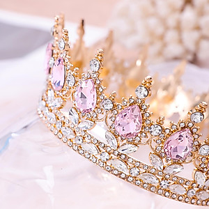 Feltent Pink Queen Crown for Women Crystal Tiara for Girl Rhinestone Wedding Headband for Bride Hair Accessories for Costume Birthday Party Prom Gifts