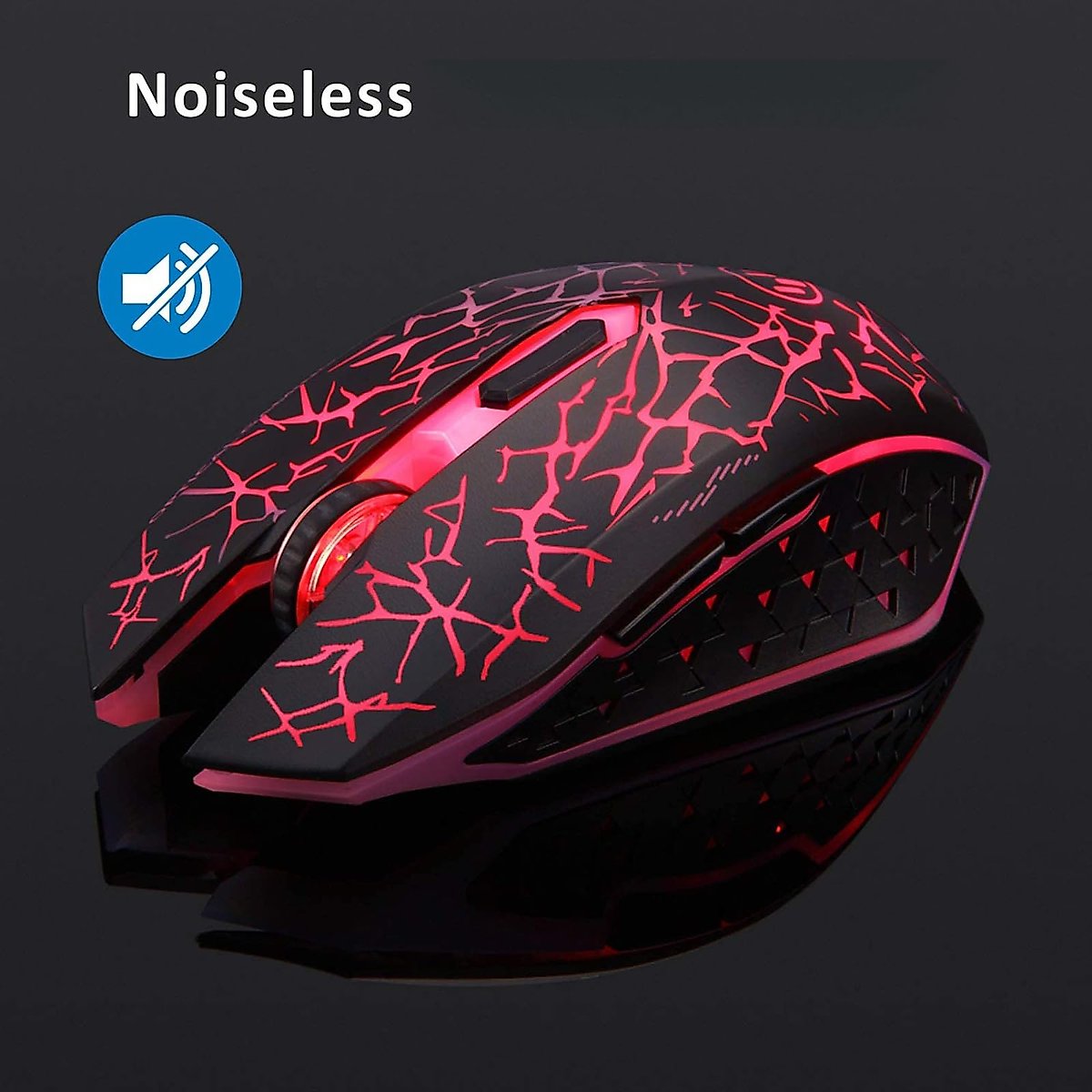 TENMOS K6 Wireless Gaming Mouse, Rechargeable Silent LED Optical Computer Mice with USB Receiver, 3 Adjustable DPI level and 6 Buttons, Auto Sleeping for Laptop/PC/Notebook (Red Light)