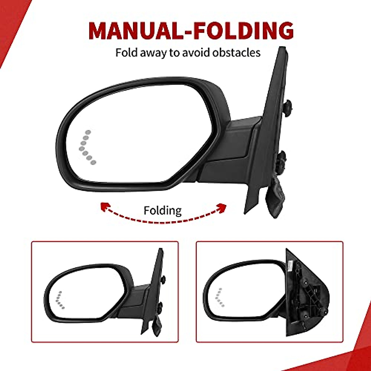 YITAMOTOR Towing Mirrors Compatible with 2007-2013 Chevy Silverado GMC Sierra 1500, 07-14 Suburban Yukon XL 1500, Power-Adjustable Glass and Heated with LED Arrow Turn Signal Side Mirrors Pair