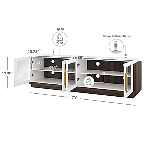 BELLEZE 70" TV Stand for TVs up to 75", Modern TV Cabinet & Entertainment Center with Shelves, Wood Storage Cabinet for Living Room or Bedroom - Brixston (White)