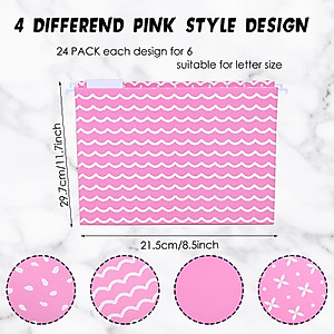 Estune 24 Pcs Pink Letter Size File Folder Cute Decorative Hanging Folders with Heavy Duty 2 Inch Expansion Includes Tabs and Inserts for Office School Classroom Supplies, 4 Styles
