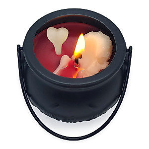 Halloween Witch Cauldron Candle with Skull and Bone Decorations – Pumpkin Scented Candle for Spooky Halloween Decor – Perfect for Parties and Haunted House Decorations
