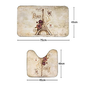 Amagical 3 Piece Vintage Paris Brown Eiffel Tower Bathroom Shower Curtain Set Bathroom Mat Set Purple Flower Butterfly Bath Mat Contour Mat and Shower Curtain with 12 Hooks