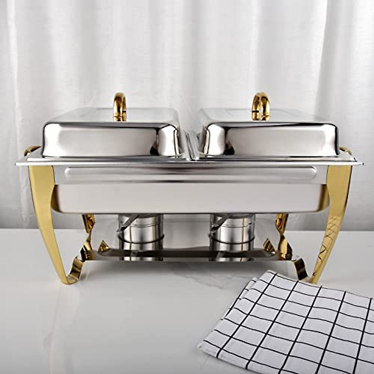 HONHPD 9 Quart Chafing Dish Buffet Set, Stainless Steel Chafing Dishes Silver Rectangular Catering Chafer Warmer with Food Tray Lid and Fuel Holder for Wedding Party Banquet Catering Events