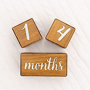 Pondering Pine Baby Milestone Blocks - Natural Pine Wood with Weeks Months Years Grade - Milestones Age Block Set with Boho Rainbow Bag, Newborn Weekly Monthly First Year Picture Props, Earth Friendly