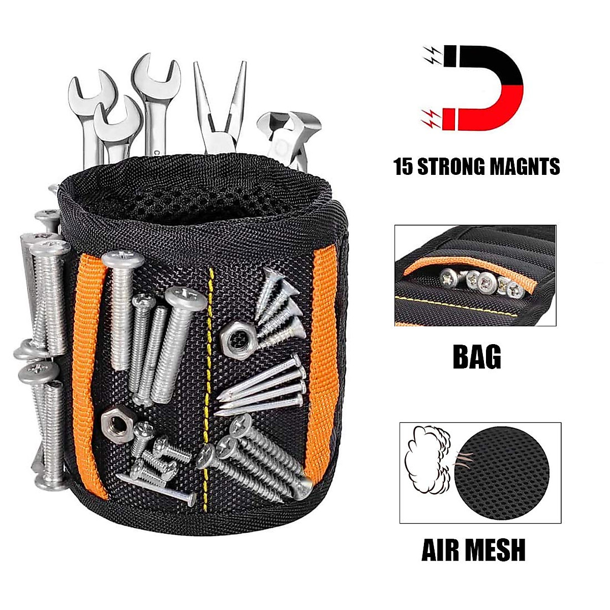 Magnetic Wristband with Strong Magnets for Holding Screws, Nails, Drill Bits, Unique Gift for Men, Father/Dad, Husband, Boyfriend, Handyman, Him, Carpenters