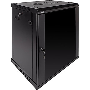 NavePoint 12U Server Rack Enclosure - 17.7” Deep, 12U Wall Mount Network Cabinet with Locking Glass Door for 19” IT Equipment, 12U Network Rack with 2 Fans, Removable Side Panels, Black