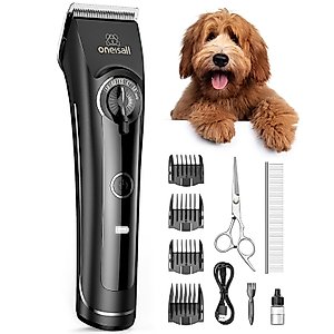 oneisall Dog Clippers for Grooming Doodles Poodles Thick Curly Hair,Low Noise Heavy Duty Dog Grooming Kit with Detachable Metal Blades