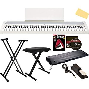 Korg SP-280 Digital Piano - Black Bundle with Adjustable Stand, Bench, Pedal, Dust Cover, Austin Bazaar Instructional DVD, and Polishing Cloth