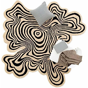 ECLATIQUE RUG Premium Irregular Splash Patterened Area Rug - 7X7 - Cream and Black - Luxury Floor Accent for Living Room, Bedroom, Dining Room, Elegant Hand Tufted Entryway Carpet