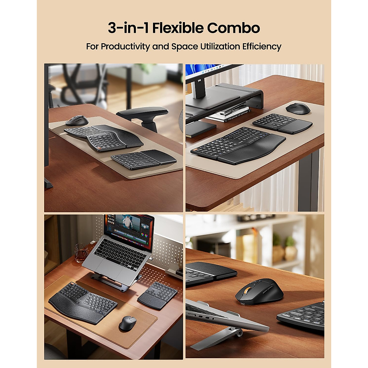 ProtoArc Ergonomic Keyboard Mouse, EKM04 2.4GHz Wireless Ergo Keyboard Mouse Combo, Separate Numeric Keypad, Split Design, Wrist Rest, Rechargeable, for Desktop, PC, Laptop, Windows