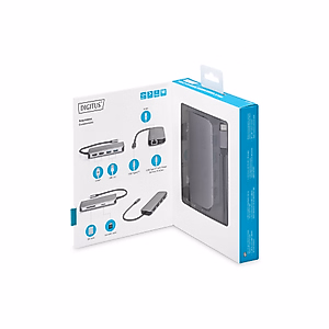 Digitus 8-Port USB-C Dock, 2xUSB3.0, 1xRJ45, 2xHDMI, 1xPD, 1xMicro SD, 1xSD, Grey