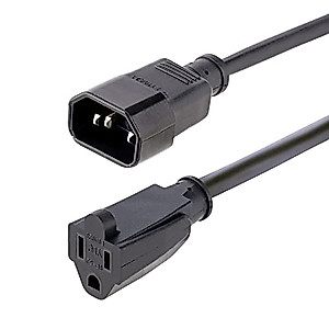 StarTech.com 1ft (0.3m) Power Extension Cord, IEC 320 C14 to NEMA 5-15R, 10A 125V, 18AWG, Black Computer Power Extension Cord, AC Outlet Extension Cable for Network Equipment, UL Listed (PAC100)